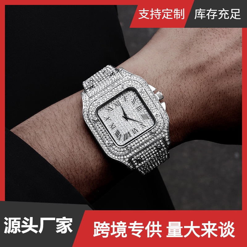Jual Jam Tangan Pria Fashion Mewah Hip Hop Square Roman Berlian Penuh ...
