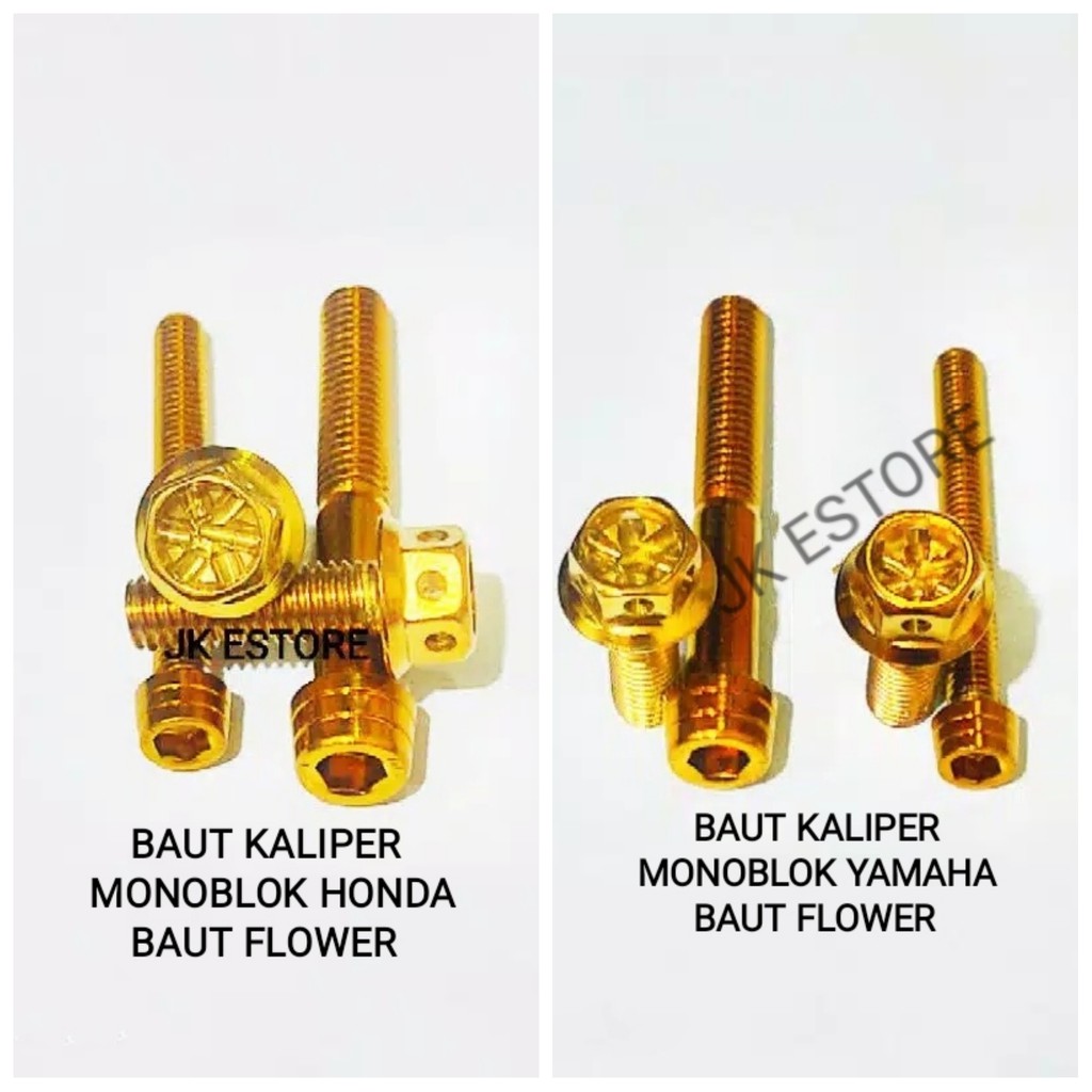 Jual BAUT KALIPER MONOBLOK HONDA & YAMAHA BAUT KERUCUT PROBOLT FLOWER WARNA FULL GOLD HARGA ...
