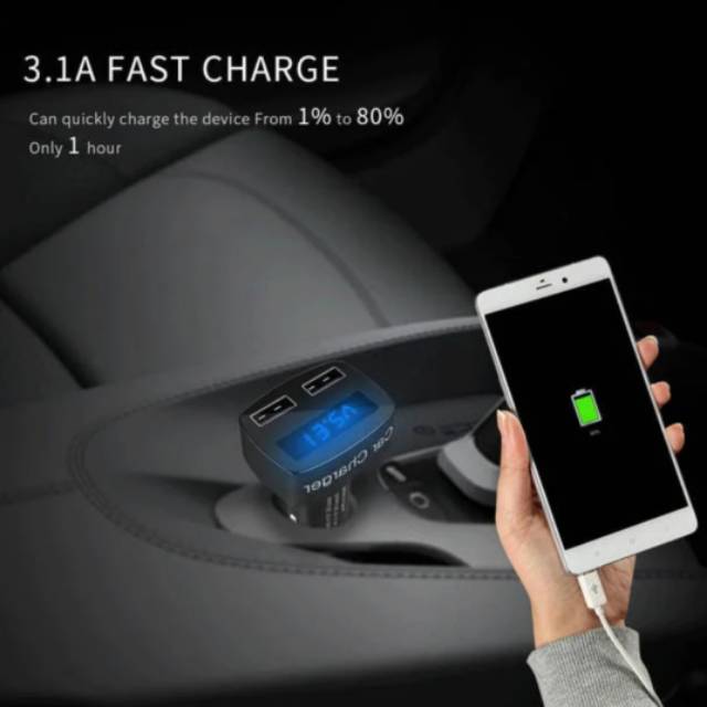 Jual Car charger mobil 4 in 1 dual 2 USB port adaptor lcd display ...