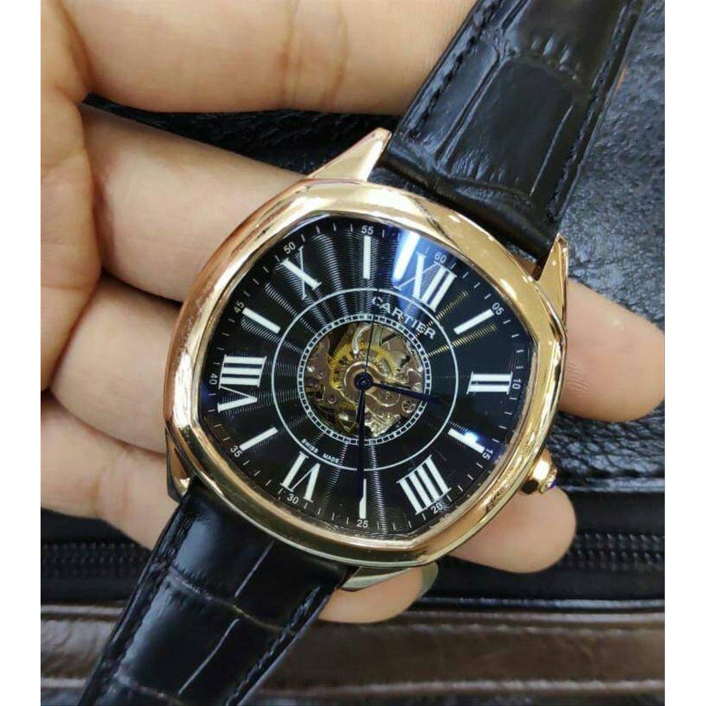 Jual Dijual JAM CARTIER ROSEGOLD DIAL BLACK WITH STRAP BLACK SUPER ...