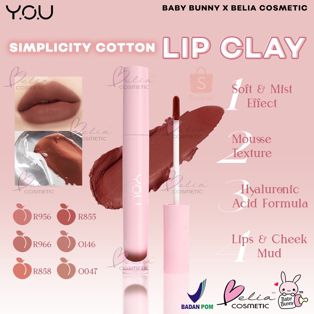 Jual BELIA YOU Simplicity Cotton Lip Clay | Lip Stain Lipstick Lembut ...