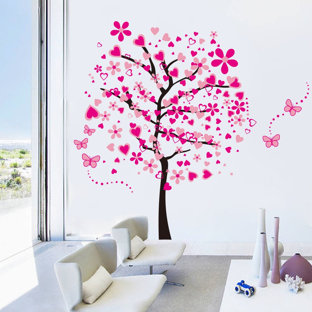 Jual (TXXL) RELIZA WALL STICKER POHON SAKURA MERAH PINK BIG TREE LOVE ...