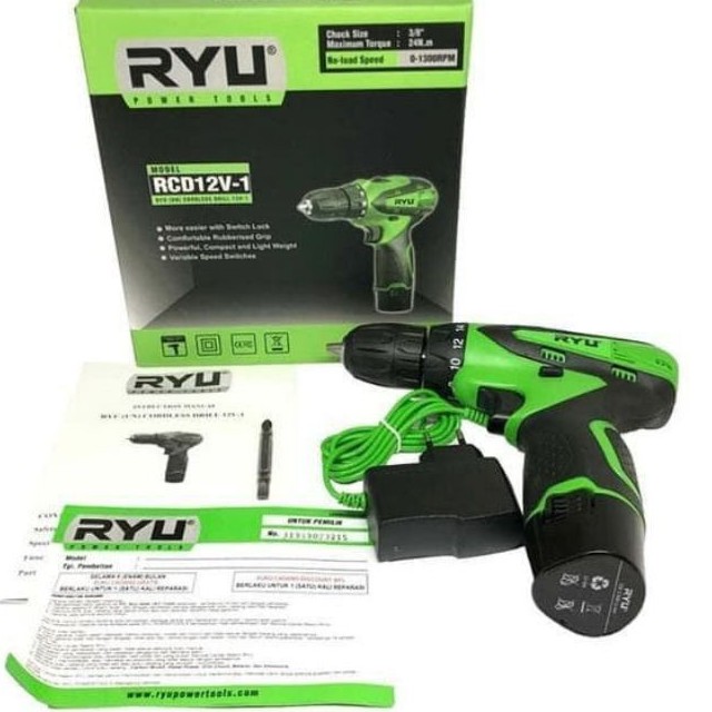 Jual RYU MESIN BOR CAS BATTERY 12V 10MM / RYU CORDLESS DRILL RDC 12-1 ...