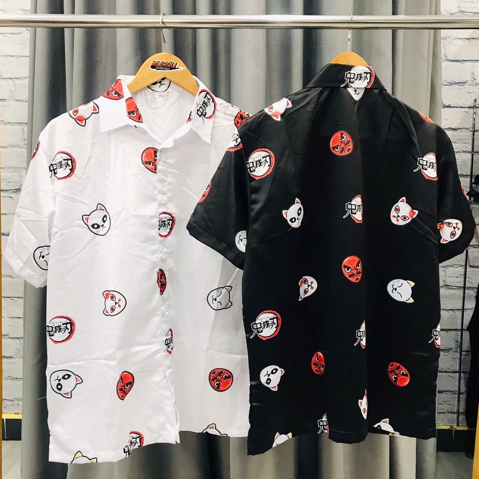 Jual Kemeja Demon Slayer Mask Anime Manga Kimetsu No Yaiba Kemeja daily ...