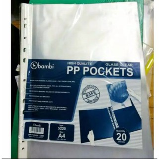 Jual Plastik Pocket PP Transparan A4 BAMBI 5220/Binder Sheet Protector Glass Clear A4 - 10pcs ...