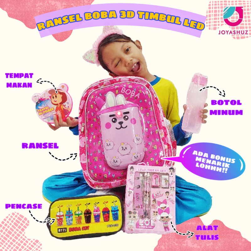 Jual Tas Sekolah Anak Perempuan TK SD Boba Berbonus - Ransel Boba Anak - Tas Anak SD - Tas ...