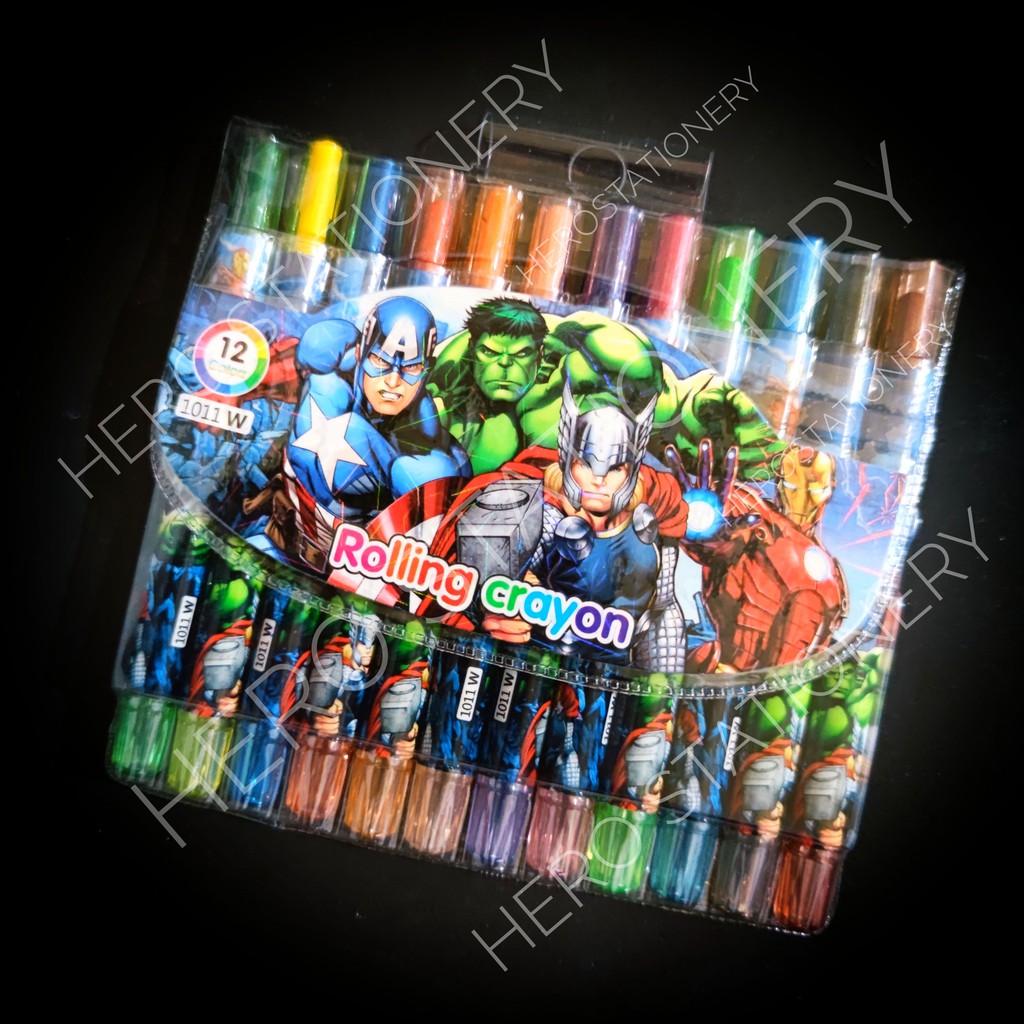 Jual Krayon putar mini avengers cars spiderman doraemon frozen pony 12 ...