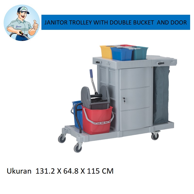 Jual Janitor Trolley Complete dengan double bucket plus pintu | Shopee ...