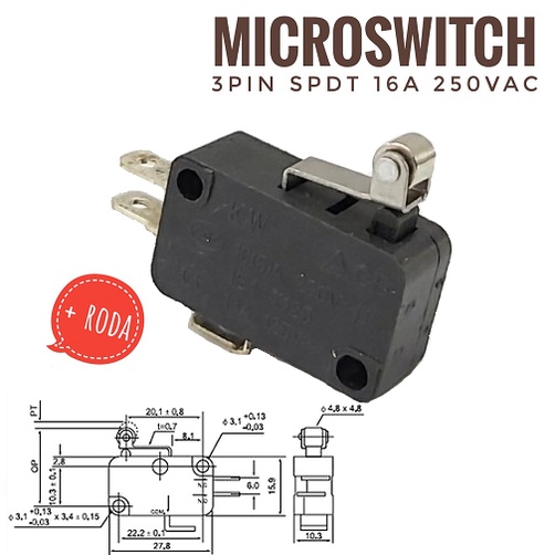 Jual Micro / Limit Switch Besar + Plat Pendek + Roda Saklar Mikro Body Pintu NO NC 28mm 16A 250V ...