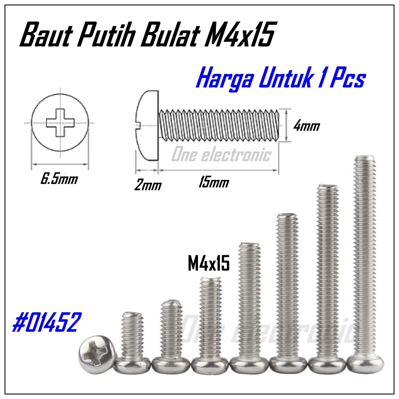 Jual 10 Pcs Baut M4x15 Kepala bulat Skrup Bunga obeng + Screw M4x15mm ...