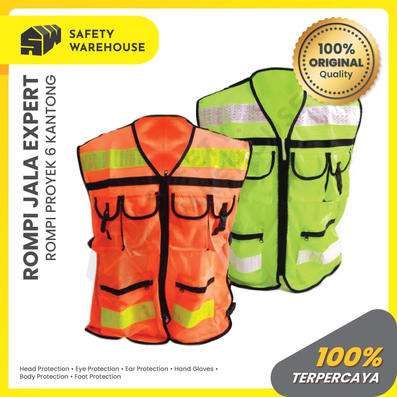 Jual Rompi Safety Proyek Orange atau Hijau / Safety Vest 6 Kantong ...