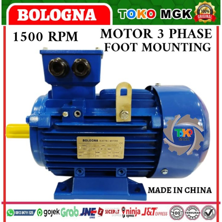 Jual BOLOGNA 7.5KW/10HP/4POLE/3PHASE/1500rpm FOOT MOUNTED B3 ELECTRIC ...