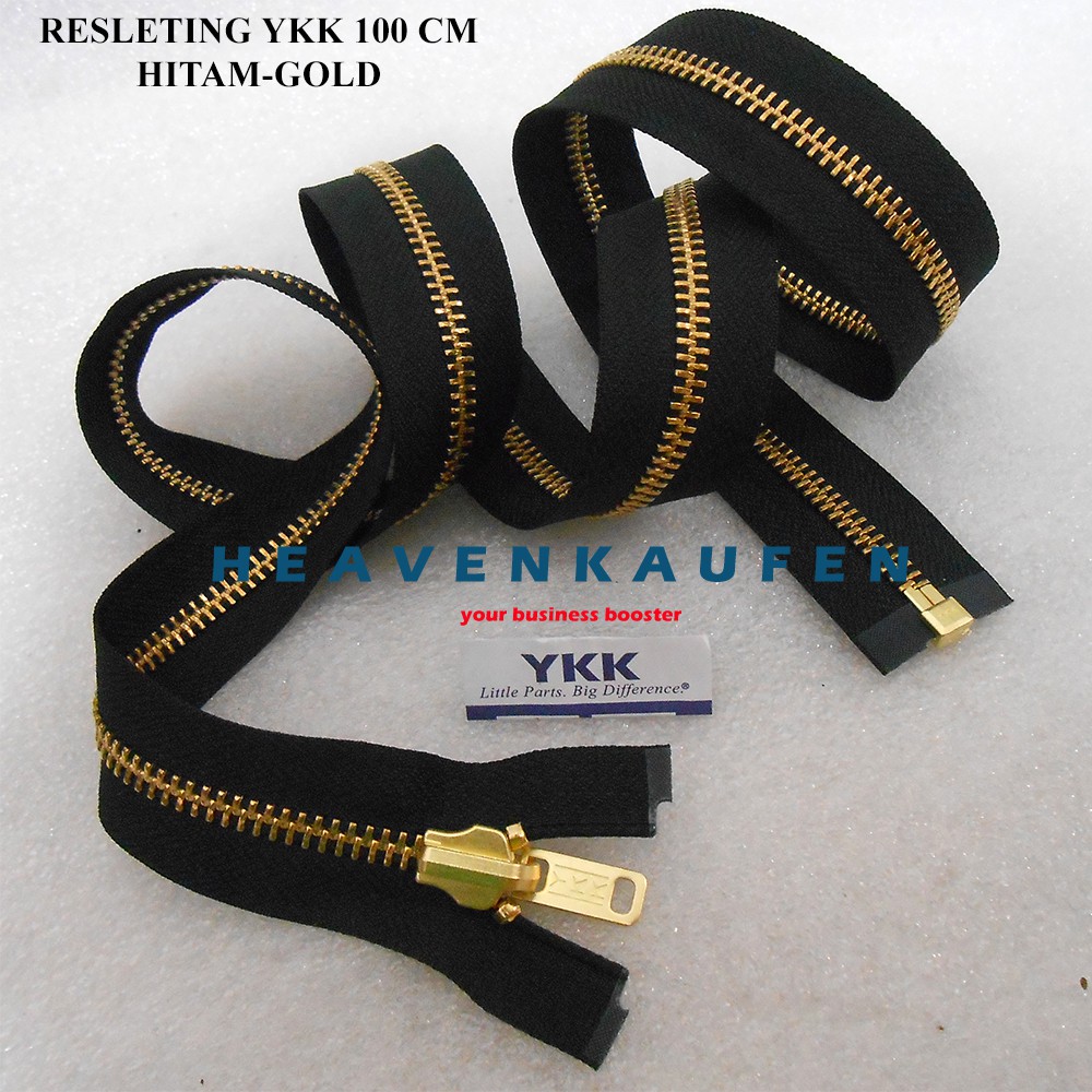 Jual Resleting Zipper YKK Type Gigi Besi 100 cm Atau 1 Meter Warna Hitam - Gold Emas Bolak Balik ...