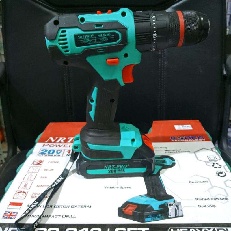 Jual NRT-PRO Mesin Bor Charge/Cas 13MM. Cordless Drill NRT PRO DC-343 ...