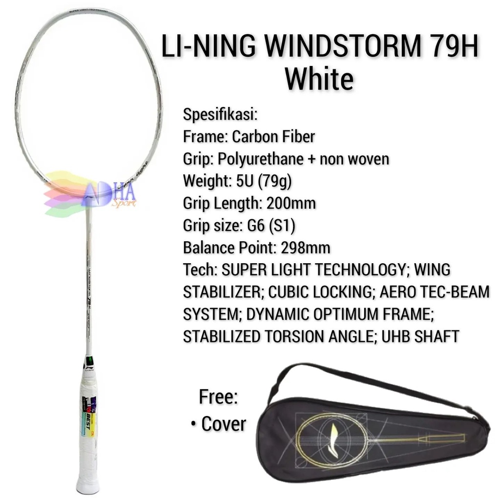 Jual Raket Badminton Lining Windstorm 79H / 79 H White/Red Original ...
