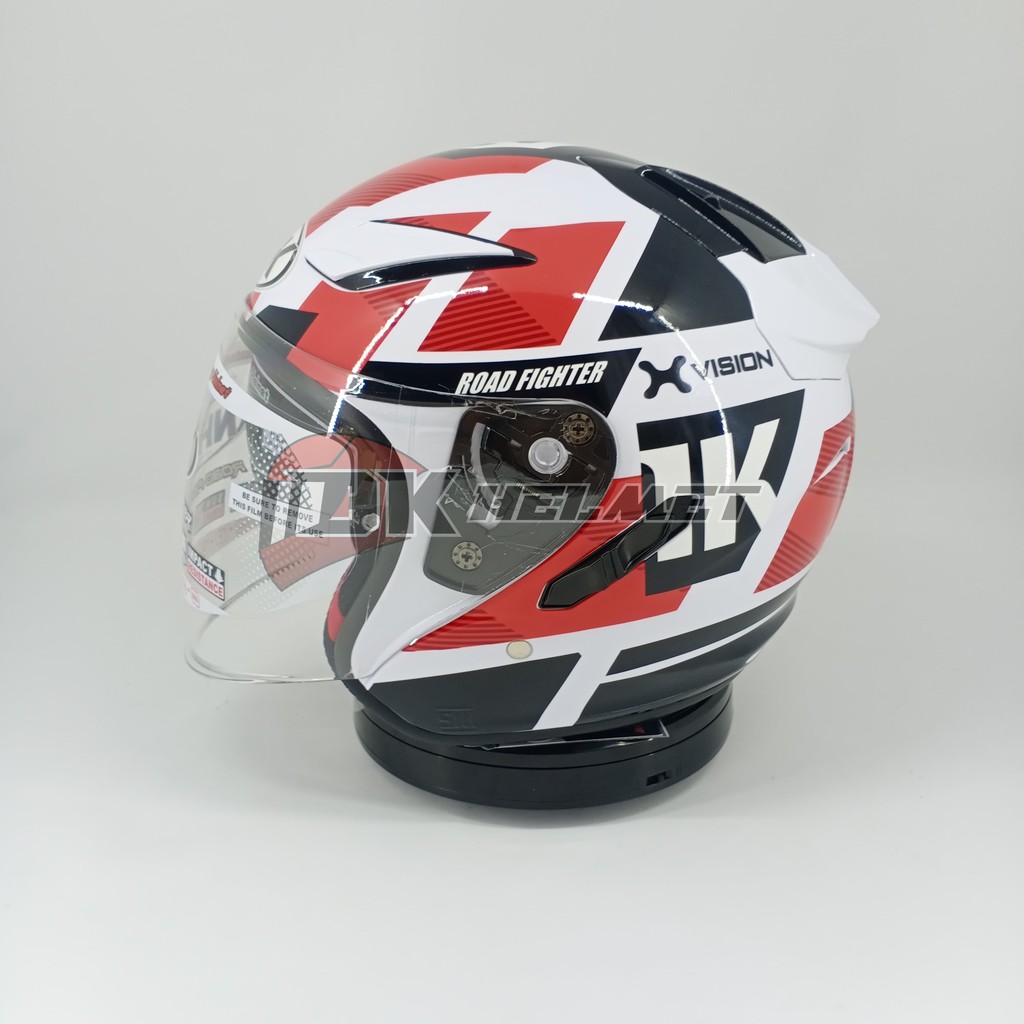 Jual Helm Half Face NHK R1 Motif Neuro Red White Red Double Visor Putih ...