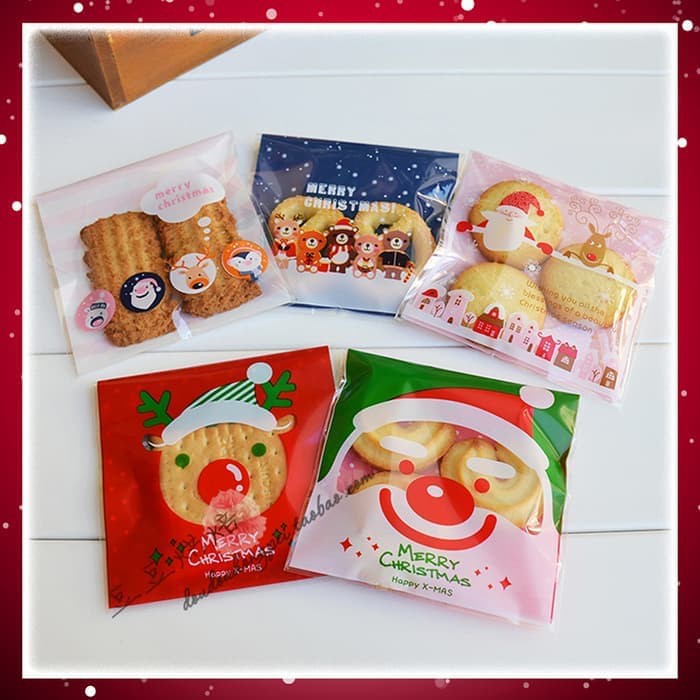 Jual Uk 10x10 Plastik Kue Cookies Bag Box Fancy Kotak Packaging Natal ...