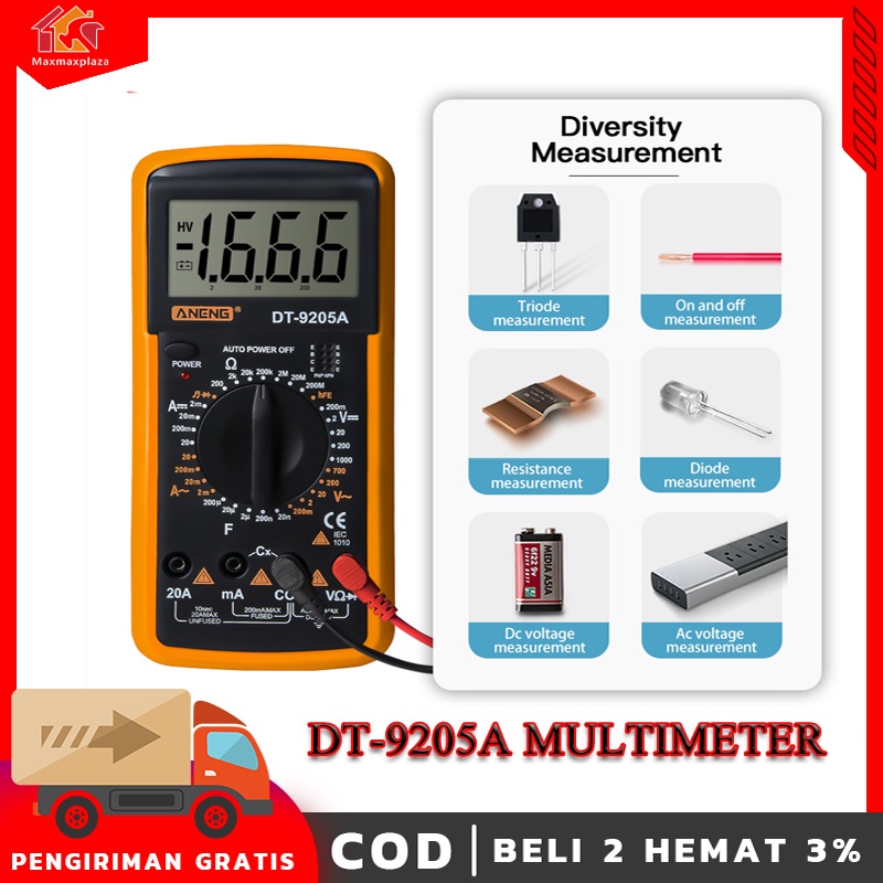 Jual Multimeter Digital DT9205A Paket Lengkap Dan Murah ASLI ADA ...