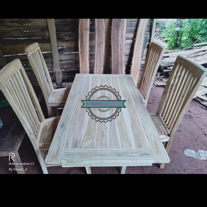 Jual Meja makan panjang jati kursi 4 mentahan model simpel minimalis | Shopee Indonesia