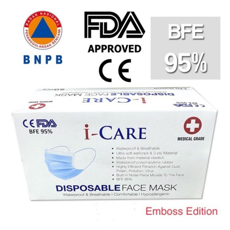 Jual Masker Earloop 3ply 50pcs (I-Care) | Shopee Indonesia
