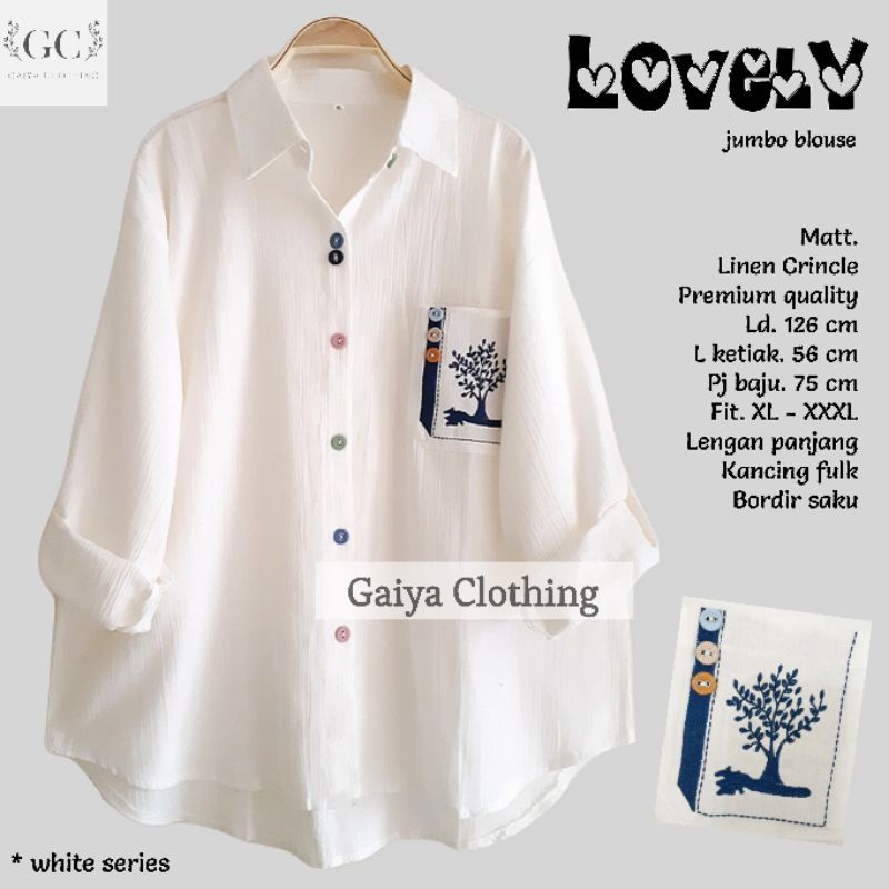 Jual KEMEJA OVERSIZE JUMBO WANITA WHITE SERIES LD. 126 - LOVELY JUMBO | Shopee Indonesia