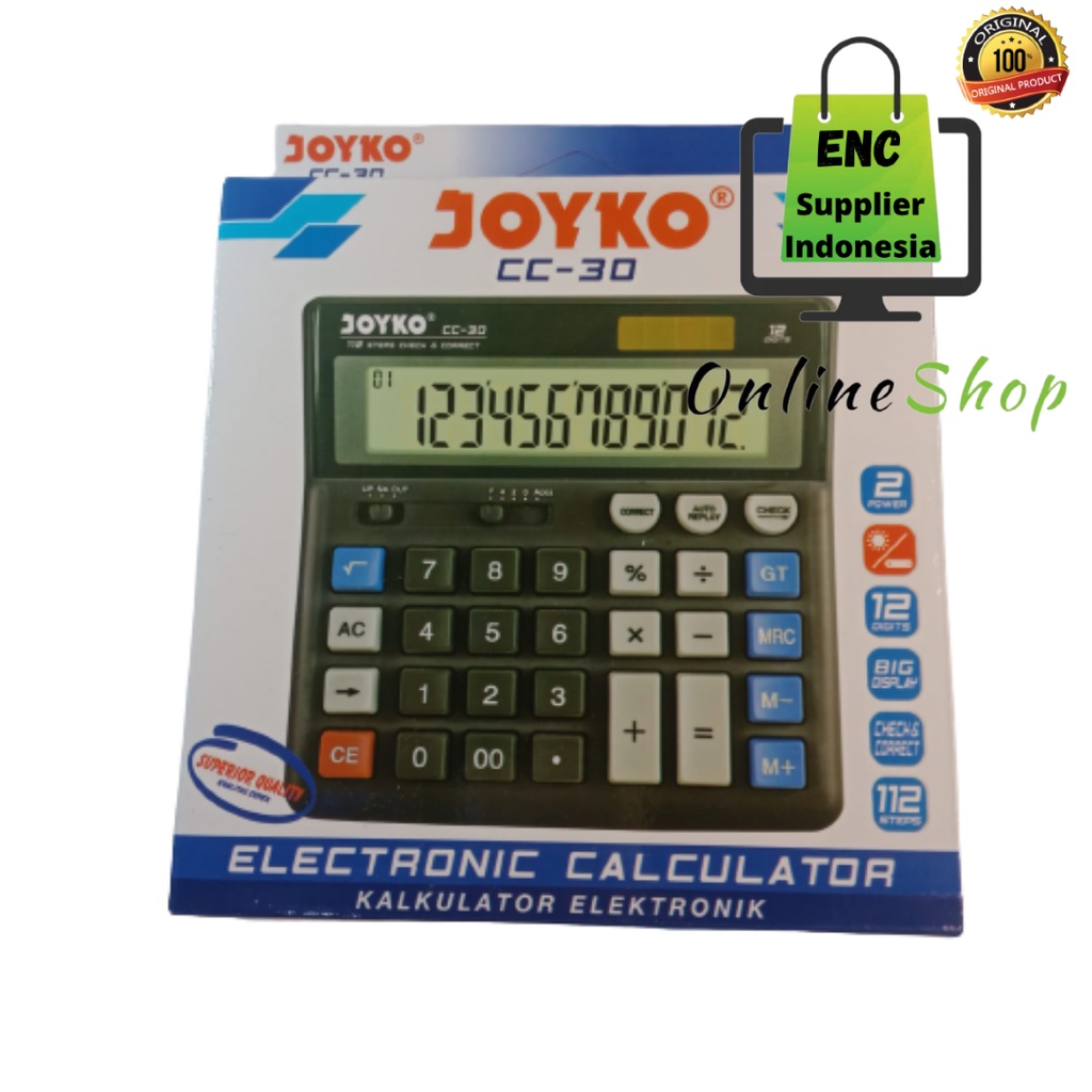 Jual joyko 1 buah Kalkulator joyko cc 30 A3 besar 12 digit angka cc-30 baterai AAA per pcs - enc ...