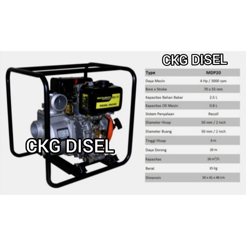 Jual Pompa Alkon Solar 2 Inch / Diesel Water Pump Matsumoto MDP20 MDP ...