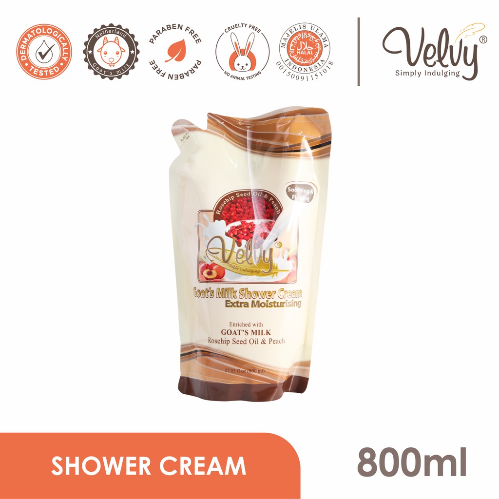Jual Velvy Shower Cream Rosehip & Peach REFILL 800 ml | Shopee Indonesia