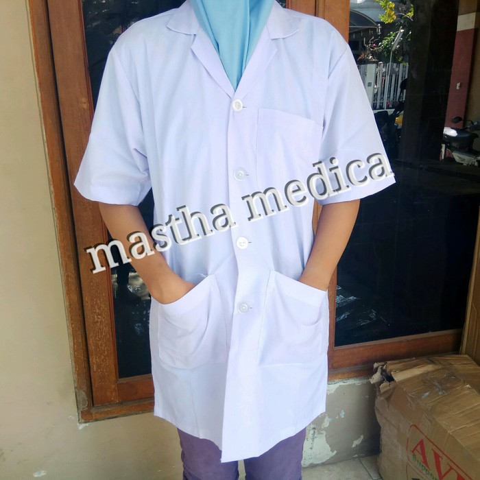 Jual Jas Lab/ Laboratorium lengan Pendek kancing dan Resleting | Shopee ...