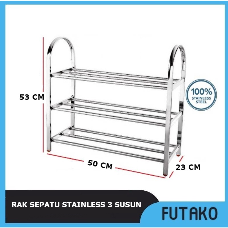 Jual FUTAKO Rak Sepatu & Sendal Stainless Steel Susun 3 / Tiga Tempat ...