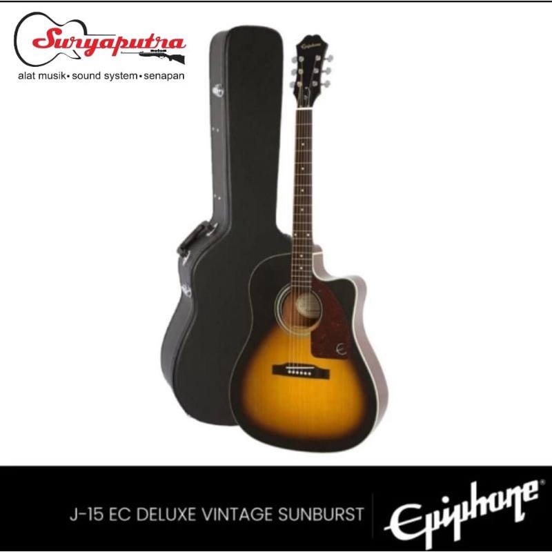 Jual Epiphone J-15 EC Deluxe Vintage Sunburst Acoustic Elektrik Gitar ( With Hardcase ) | Shopee ...