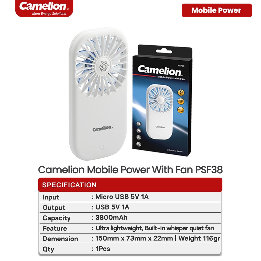 Jual Kipas Portable - Camelion Mobile Power With Fan PSF38 - Powerbank ...