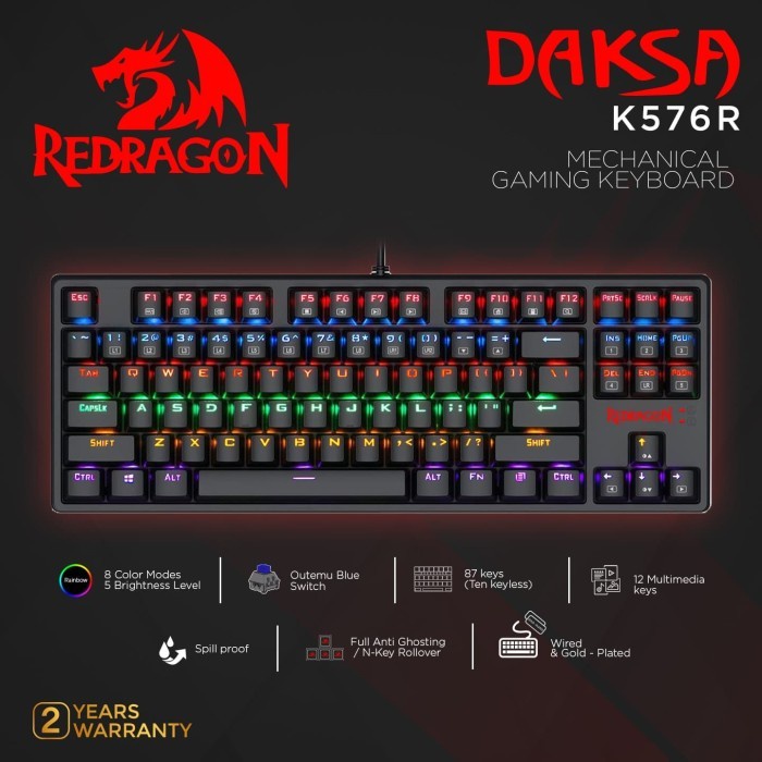 Jual Redragon Mechanical Gaming Keyboard Rainbow DAKSA - K576R | Shopee ...