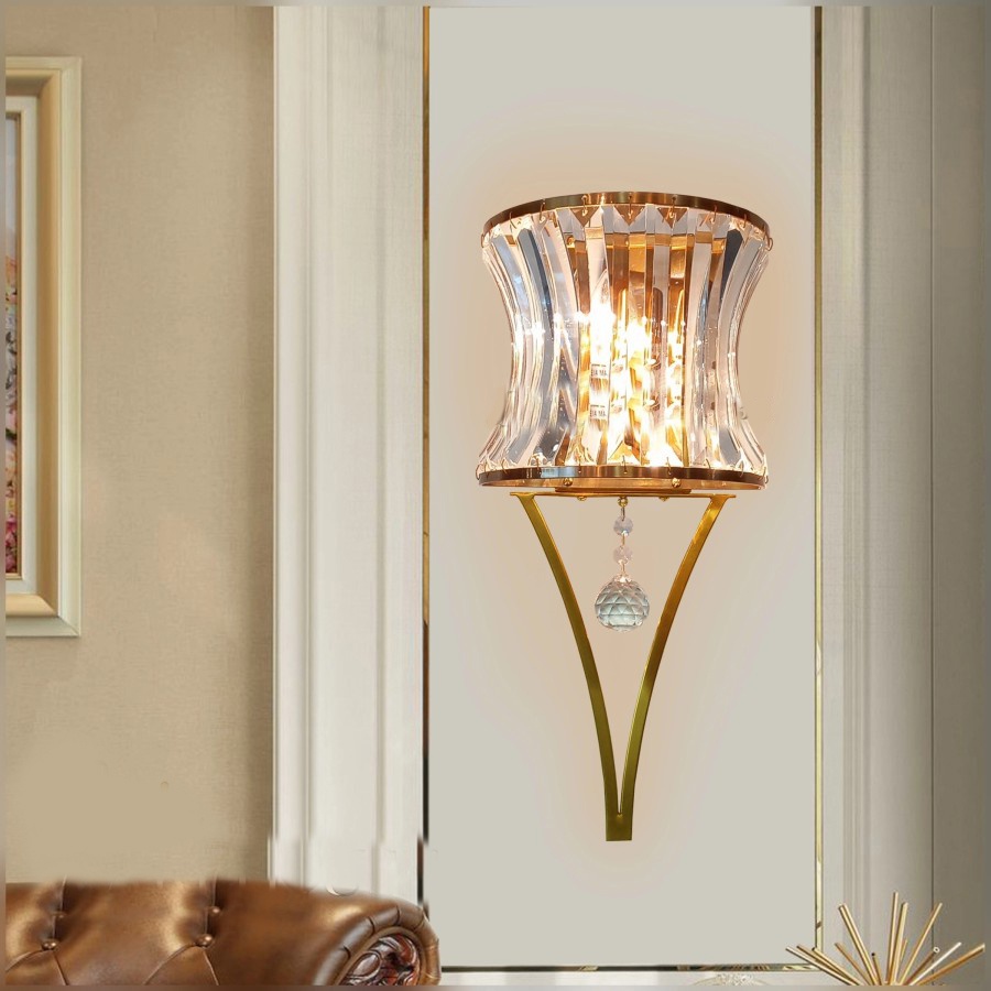 Jual Lampu hias dinding MODERN ELEGANT CRYSTAL TORCH BESI WARNA GOLD ...