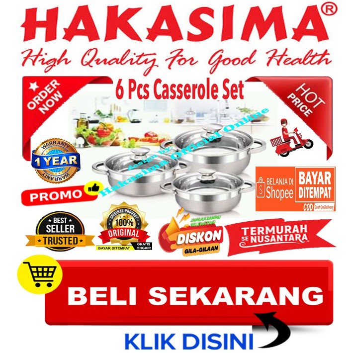 Jual [LOW PRICE] HAKASIMA 6PC CASSEROLE PANCI SET STAINLESS SERBAGUNA ...