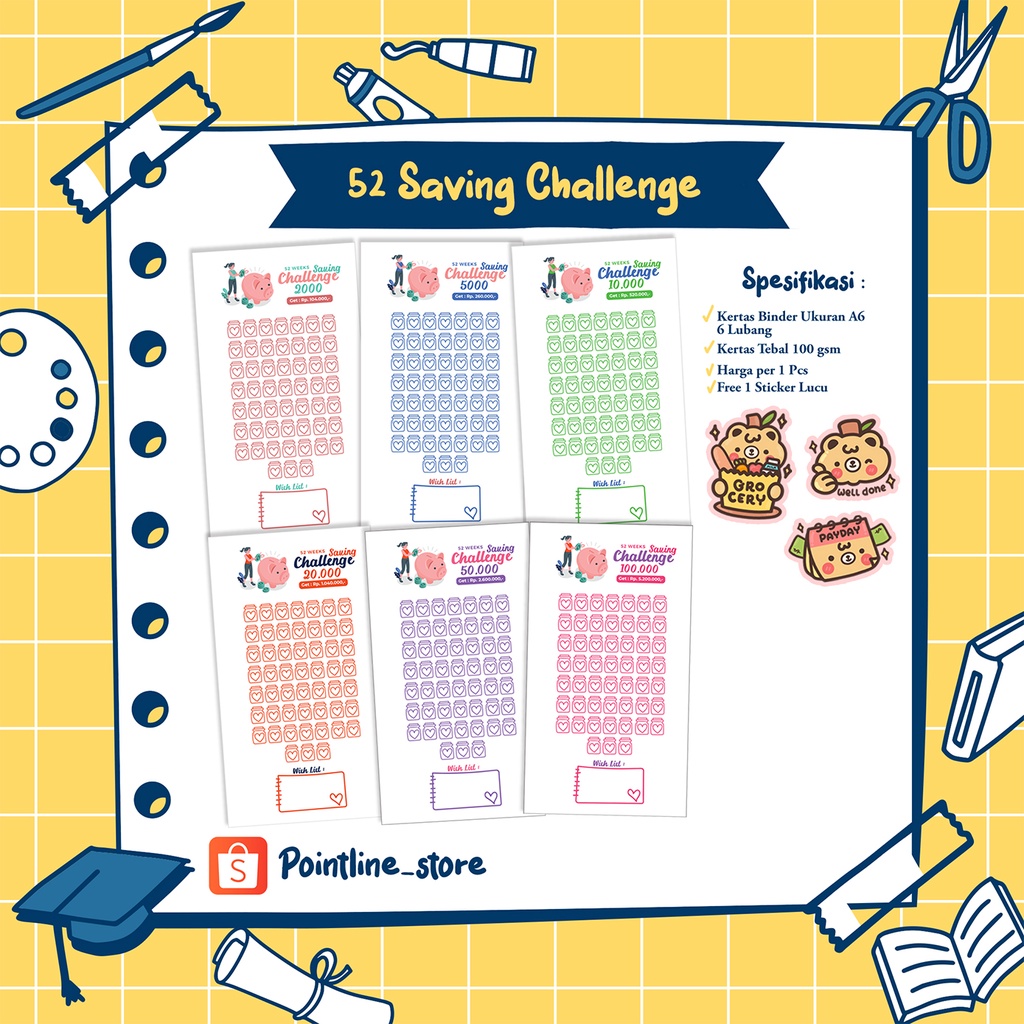 Jual Isi Binder A6 Saving Challenge 52 Weeks / Binder Tantangan Menabung 52 Minggu / Tantangan ...