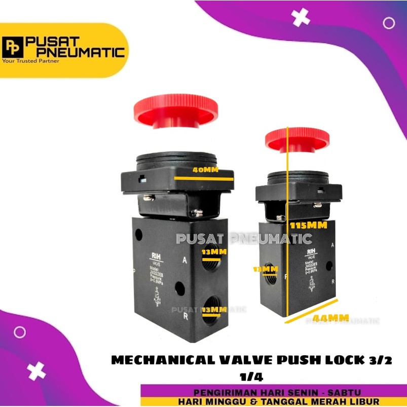 Jual MECHANICAL VALVE PUSH BUTTON WITH LOCK 3 LOBANG 3/2 DRAT 1/4" | Shopee Indonesia
