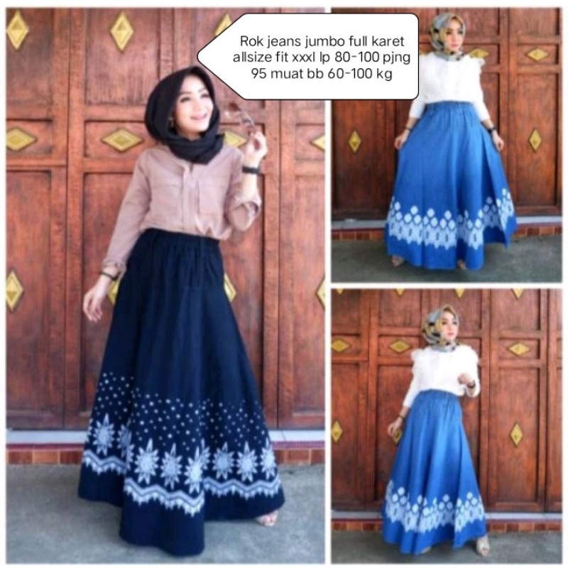 Jual Rok Jeans Panjang Dewasa Ukuran Standar dan jumbo Motif dan Polos ...