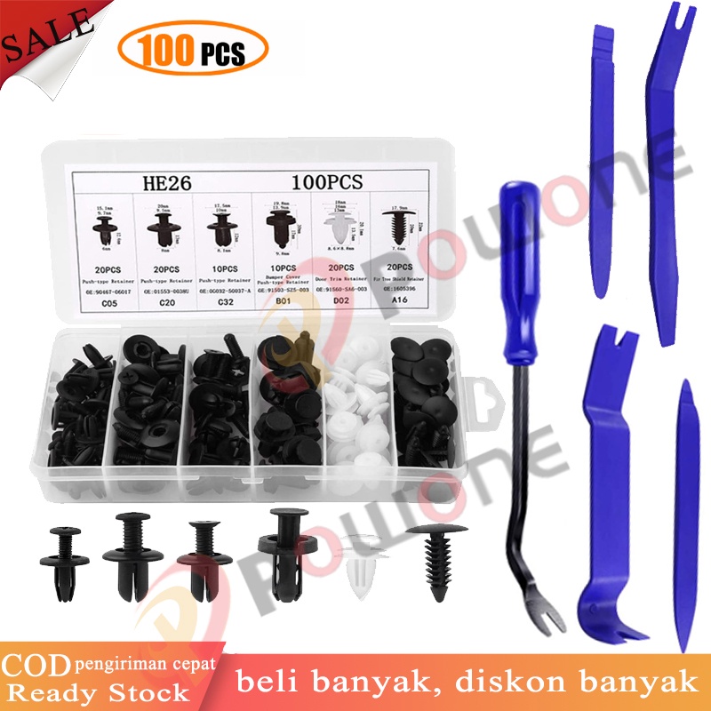 Jual Klip Pengikat 6 Ukuran Campuran 100 Pcs Auto Mobil Tubuh Push ...