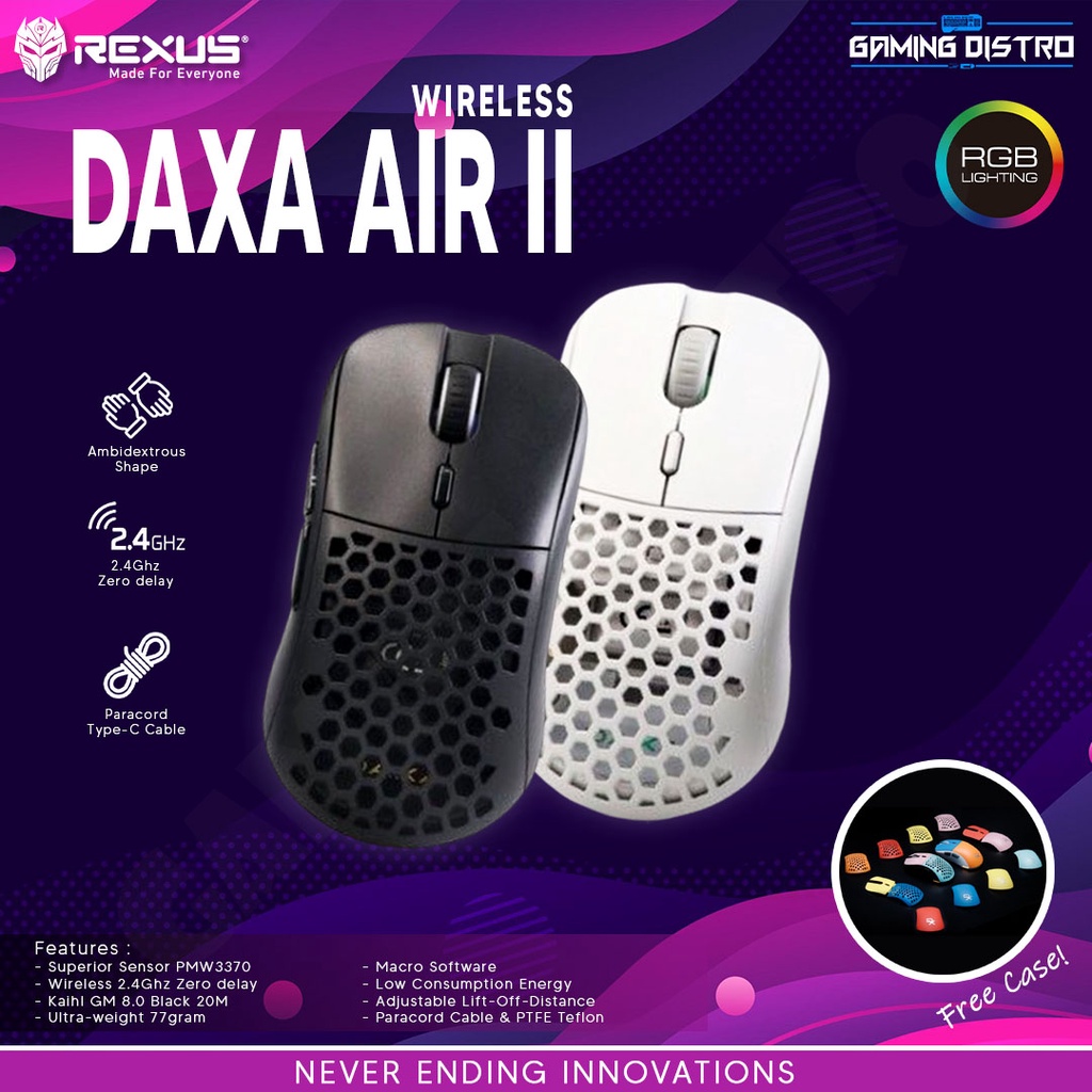 Jual Mouse Gaming Rexus Daxa Air II / Daxa Air 2 RGB Wireless 2.4GHz ...