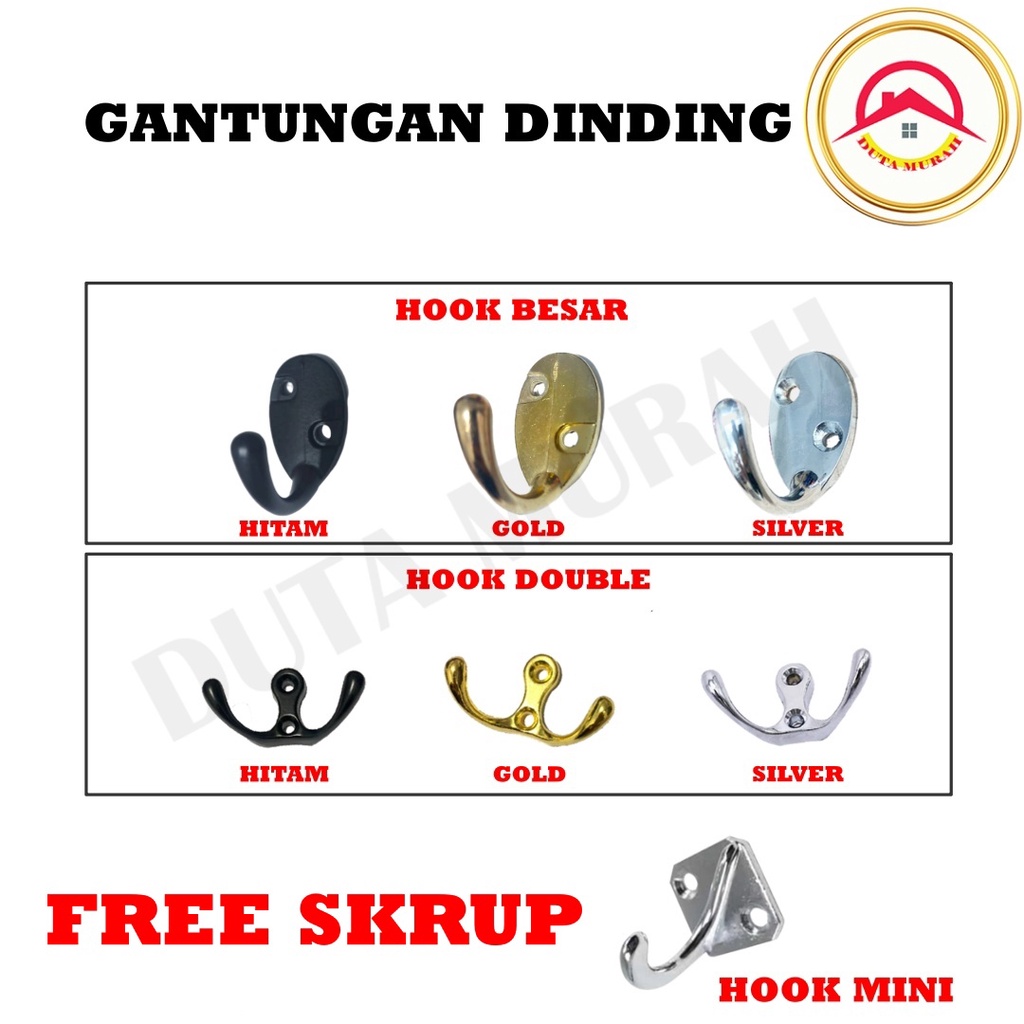 Jual Gantungan Tempel Hook Double Besi Hook Besar Hook Mini Chrome ...