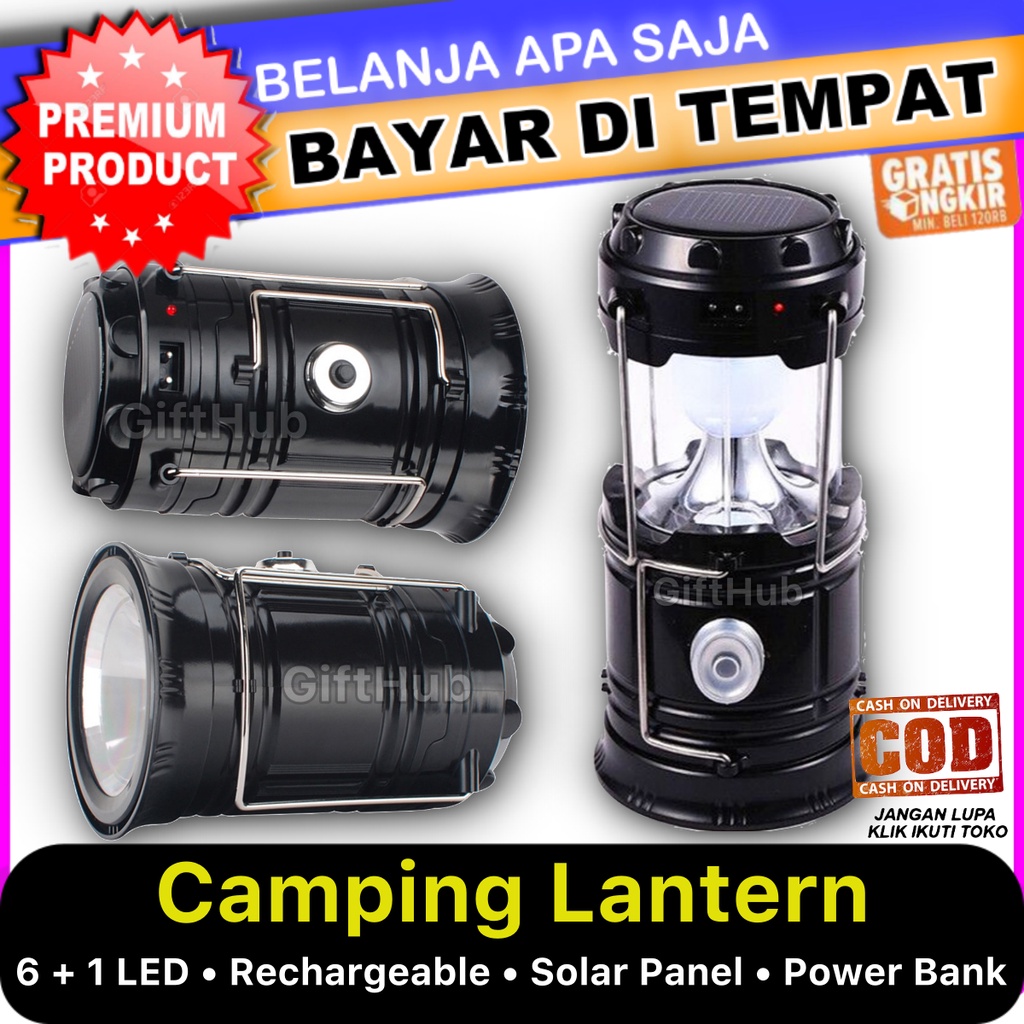 Jual Camping Lantern 2 in 1 Lampu Lentera Senter Rechargeable Solar ...