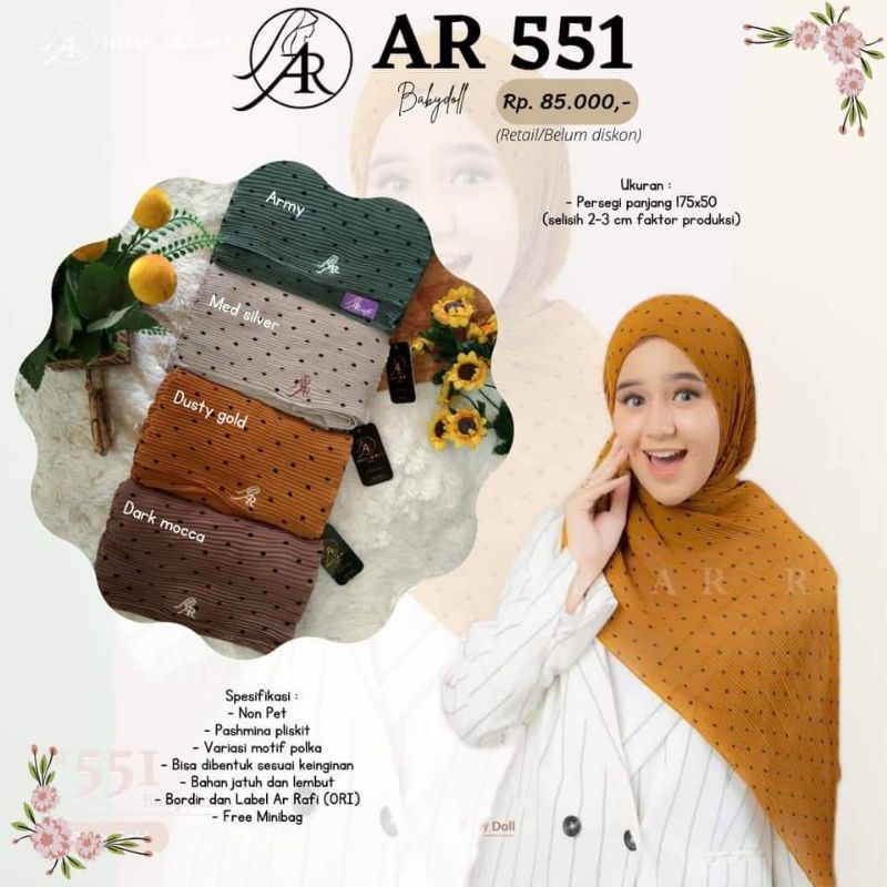 Jual Zieda Hijab Arrafi AR 551 pashmina pliskit motif Polka kerudung ...