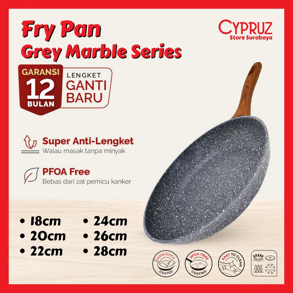 Jual Cypruz Wajan Anti Lengket Penggorengan Induksi Fry Pan Marble 18cm - 20cm - 22cm - 24cm ...