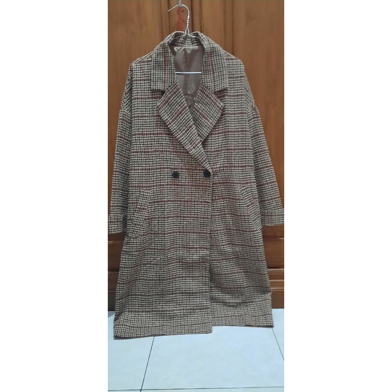 Jual coat motif HS coklat | Shopee Indonesia