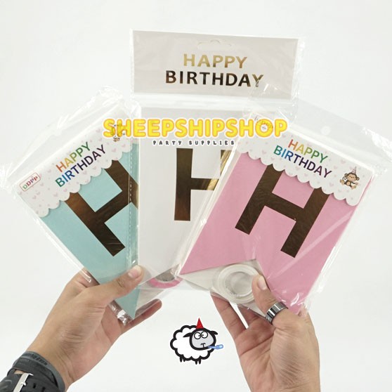 Jual BANNER SEGI LIMA HAPPY BIRTHDAY FOIL KILAP Bunting Flag Pink Biru ...
