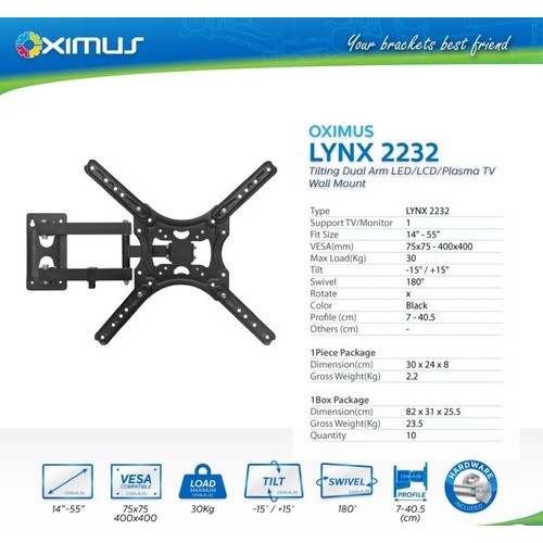 Jual Bracket TV LED Monitor Oximus Lynx 2232 22" - 55" 100x100mm ...