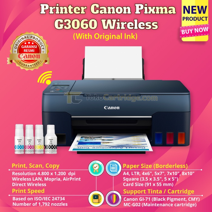 Jual Canon Pixma G3060 Print Scan Copy Wifi All-in-one Ink Tank GI-71 ...