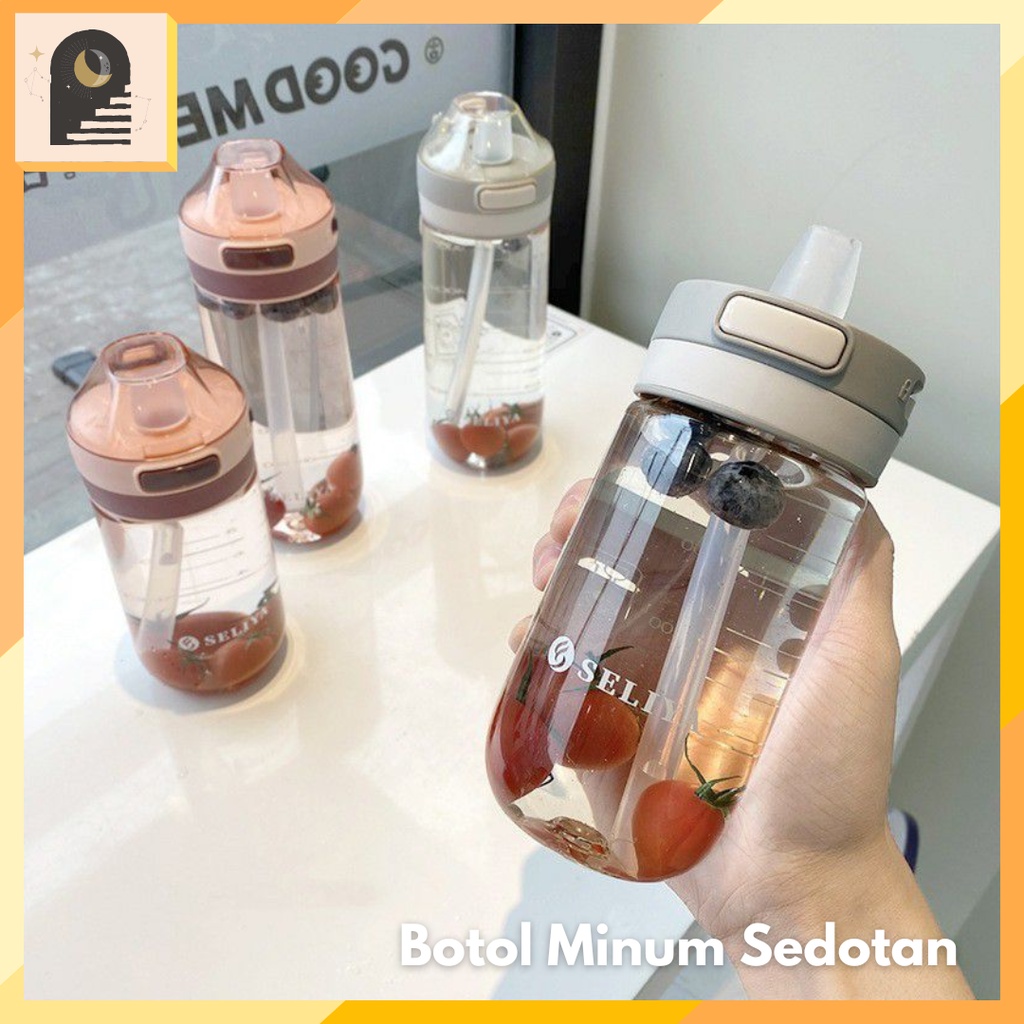 Jual Either.id - Botol Minum Portable Seliya Olahraga Kantor Sekolah 500ml 650ml Dengan Sedotan ...