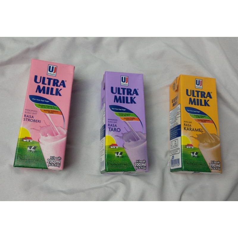 Jual Susu Ultra Milk 200ml Full cream/Taro/Coklat/Karamel Eceran ...